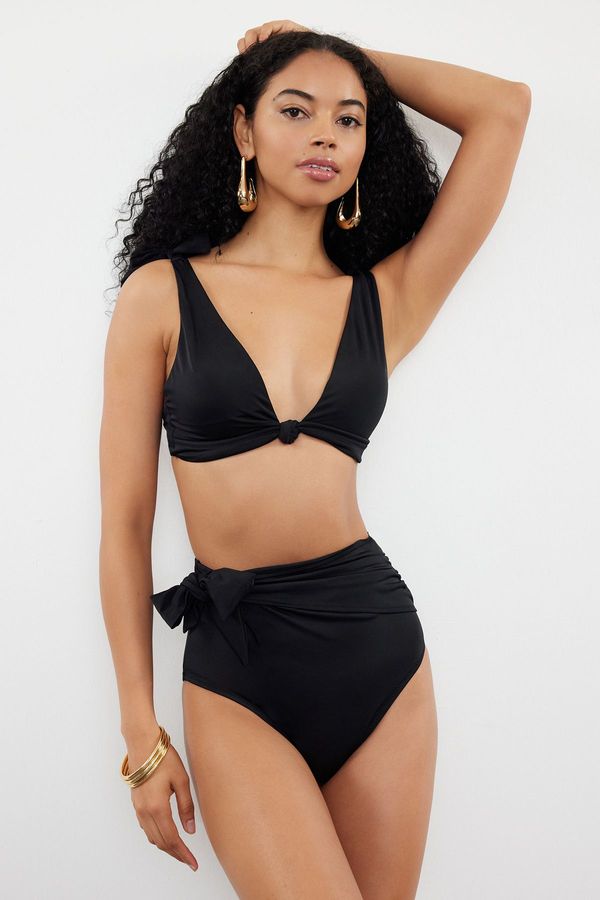 TRENDYOL BLACK BELTED TIE-UP HIGH WAIST HIPSTER BIKINI BOTTOM