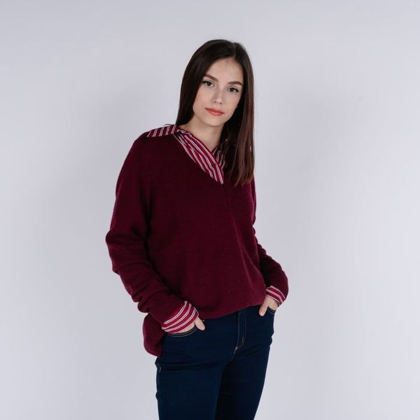MICHAEL KORS SWEATER - CROP V NK TOP BURGUNDY
