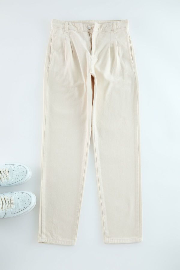 TRENDYOL STONE UNISEX PLEATED STITCHED BALLOON FIT WOVEN GABARDINE WOVEN TROUSERS