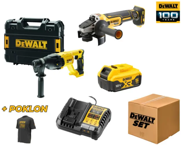 DeWALT 100 years DWSET3, set dva aku alata DCG405N + DCH133NT, 1x 5.0Ah, 18V + poklon majica