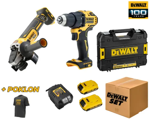 DeWALT 100 years DWSET5, set dva aku alata DCG405N + DCD708D2T, 2x 2.0Ah, 18V + poklon majica