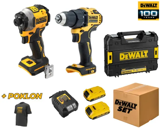 DeWALT 100 years DWSET7, set dva aku alata DCF850N + DCD708D2T, 2x 2.0Ah, 18V + poklon majica