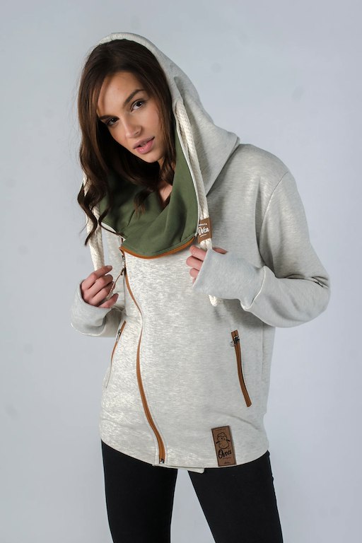 W's Classic Gray Green Zip Hoodie