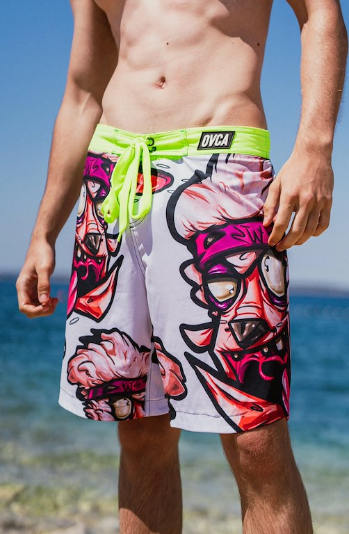 M's Long Neon White Swim Shorts