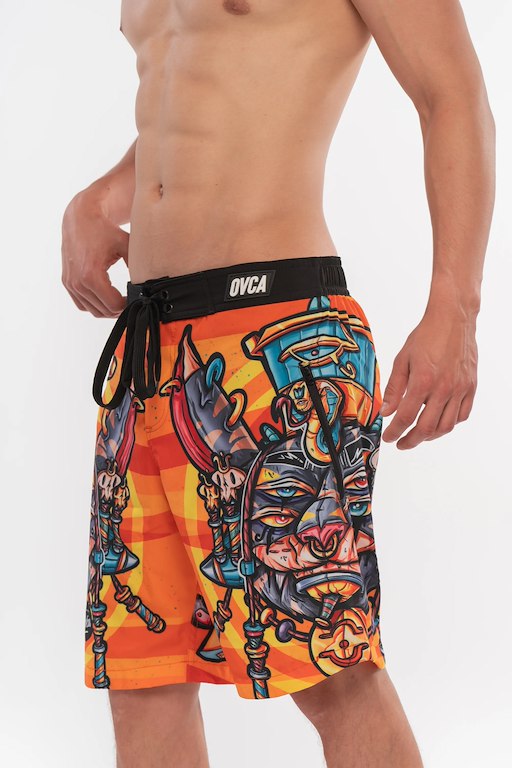 M's Long Egypt Cat Black Swim Shorts