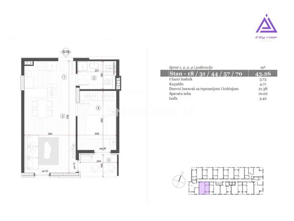 Novogradnja- Nova Pazova - Dvosoban stan na prodaju - 43.26 m2