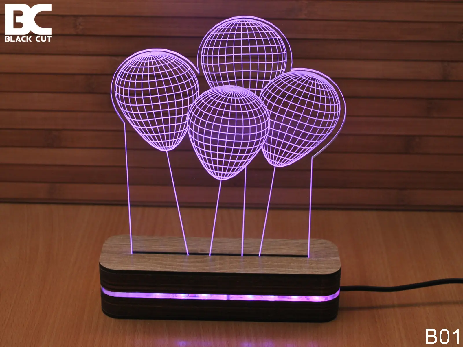 Black Cut 3D Lampa Baloni Roze