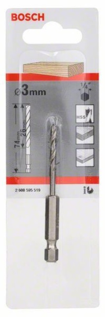 Bosch 2608595519 Spiralna burgija za drvo, 1/4" šestostrana drška 3 x 33 x 74 mm ( 2608595519 )