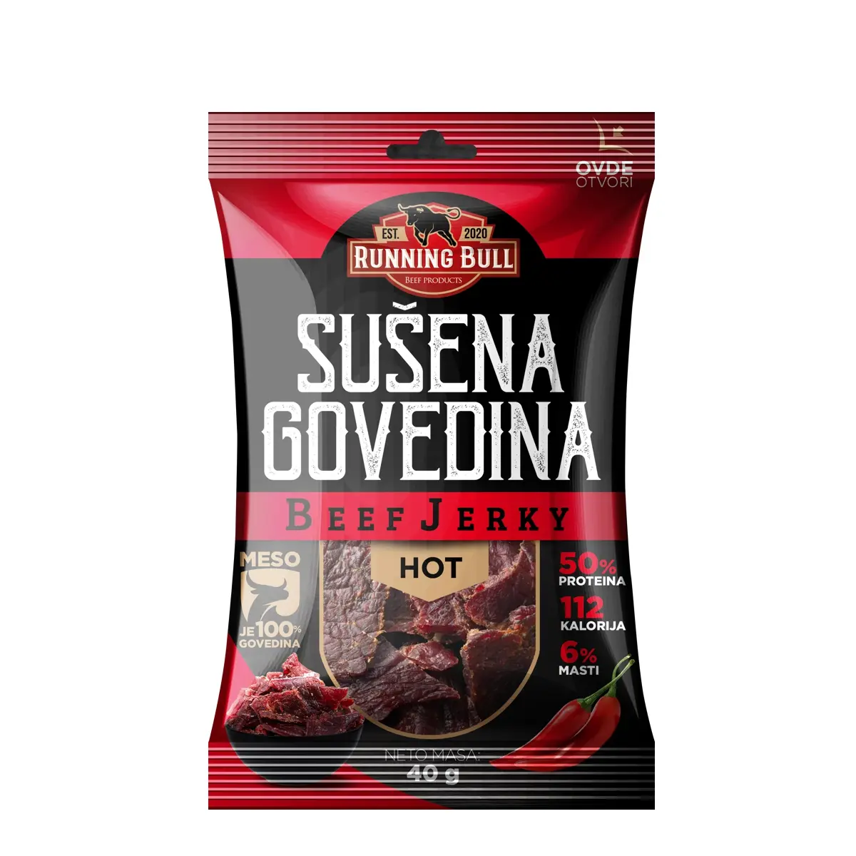 Running Bull Beef Jerky sušena govedina Hot 40g