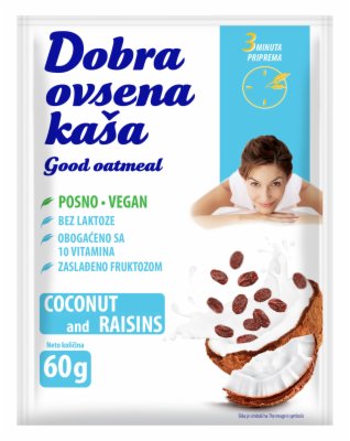 OVSENA KAŠA KOKOS&SUVO GROŽĐE DOBRA 60G
OVSENA KAŠA KOKOS&SUVO GROŽĐE DOBRA 60G