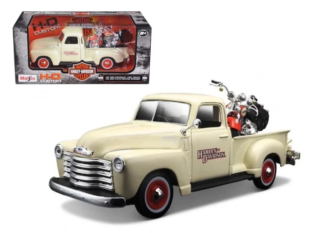 MAISTO AUTO 1:25 1950 CHEVROLET 3100 PICKUP + 1:24 2001 FLSTS HERITAGE SPRINGER