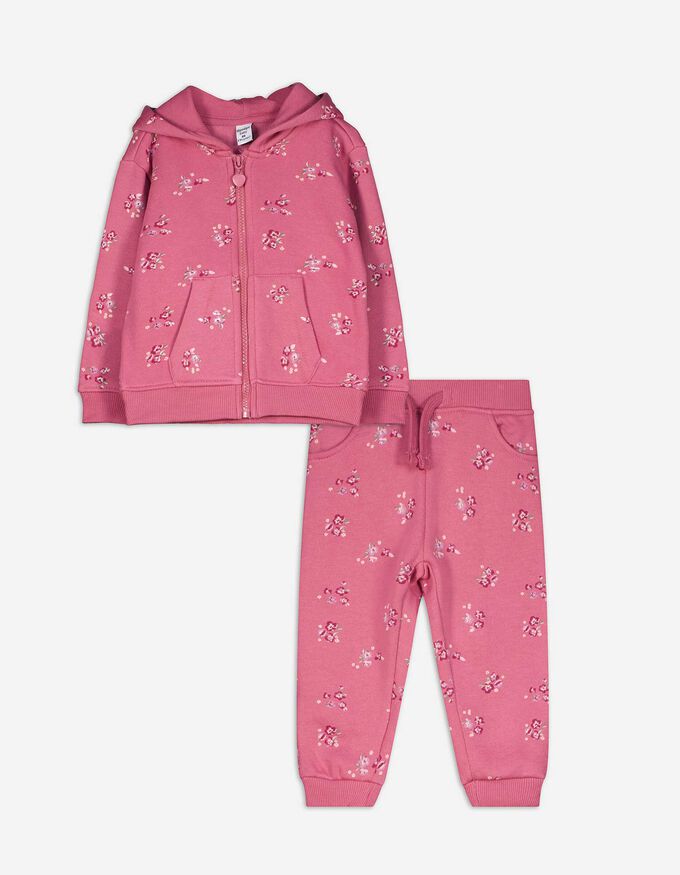 SET OD HOODIE I TRENERKI - FLORALNI PRINT - ROZE