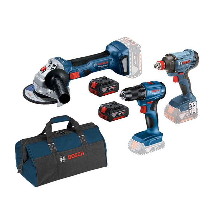 Bosch Aku Set GSR 185Li + GDX 180Li + GWS 180 Li 2x4Ah 0.615.990.N3P