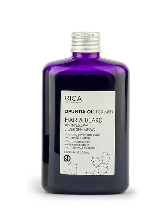 Rica – Opuntia Oil For Men Hair & Beard Silver Shampoo – 250ml