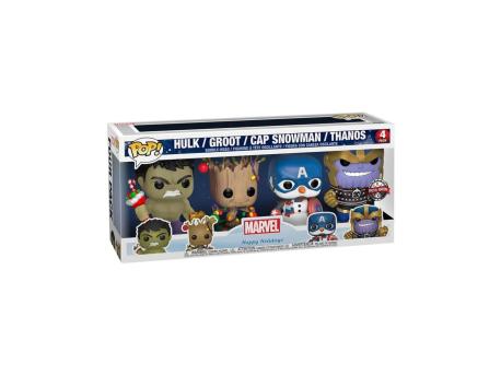 FUNKO MARVEL: HOLIDAY BOBBLE HEAD HULK / GROOT / CAP SNOWMAN / THANOS 4PK