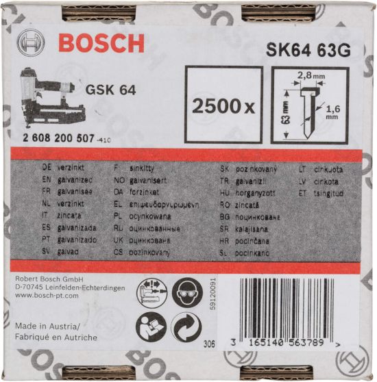 Bosch ravni ekser sa upuštenom glavom SK64 63G 1,6 mm, 63 mm, pocinkovana - 2608200507