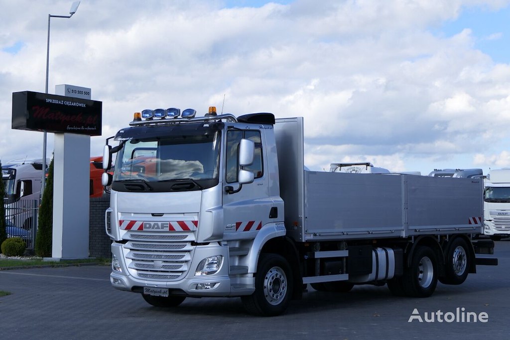 DAF CF 410 / 6X2 / SKRZYNIOWY - 6,5 M / OŚ PODNOSZONA / EURO 6 / Z kamion s ravnom platformom