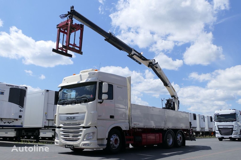 DAF XF 460 / 6X2 / BOX - 6,5 M + CRANE PALFINGER PK 18001 / SADDLE kamion s ravnom platformom