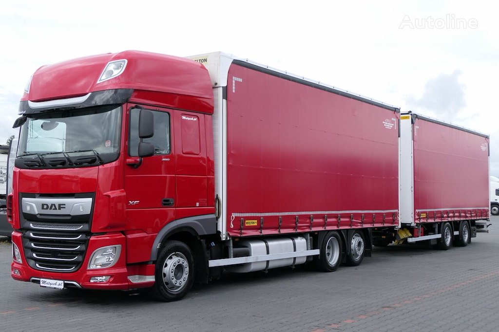 DAF XF 480 / ZESTAW TANDEM 120 M3 / PRZEJAZDOWY / WIELTON / PO ZŁOTY kamion sa klizna zavesa cerada + prikolica sa kliznom ceradom