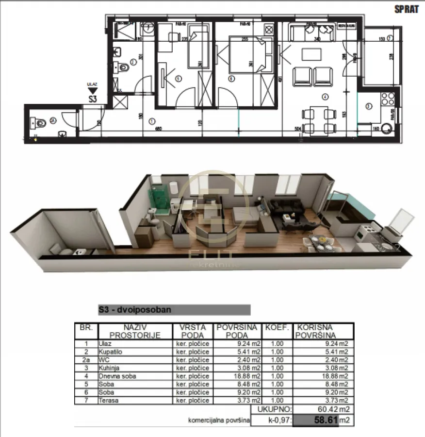 Prodaja, dvosoban stan, 58m2, Adice, Novi Sad, Novi Sad