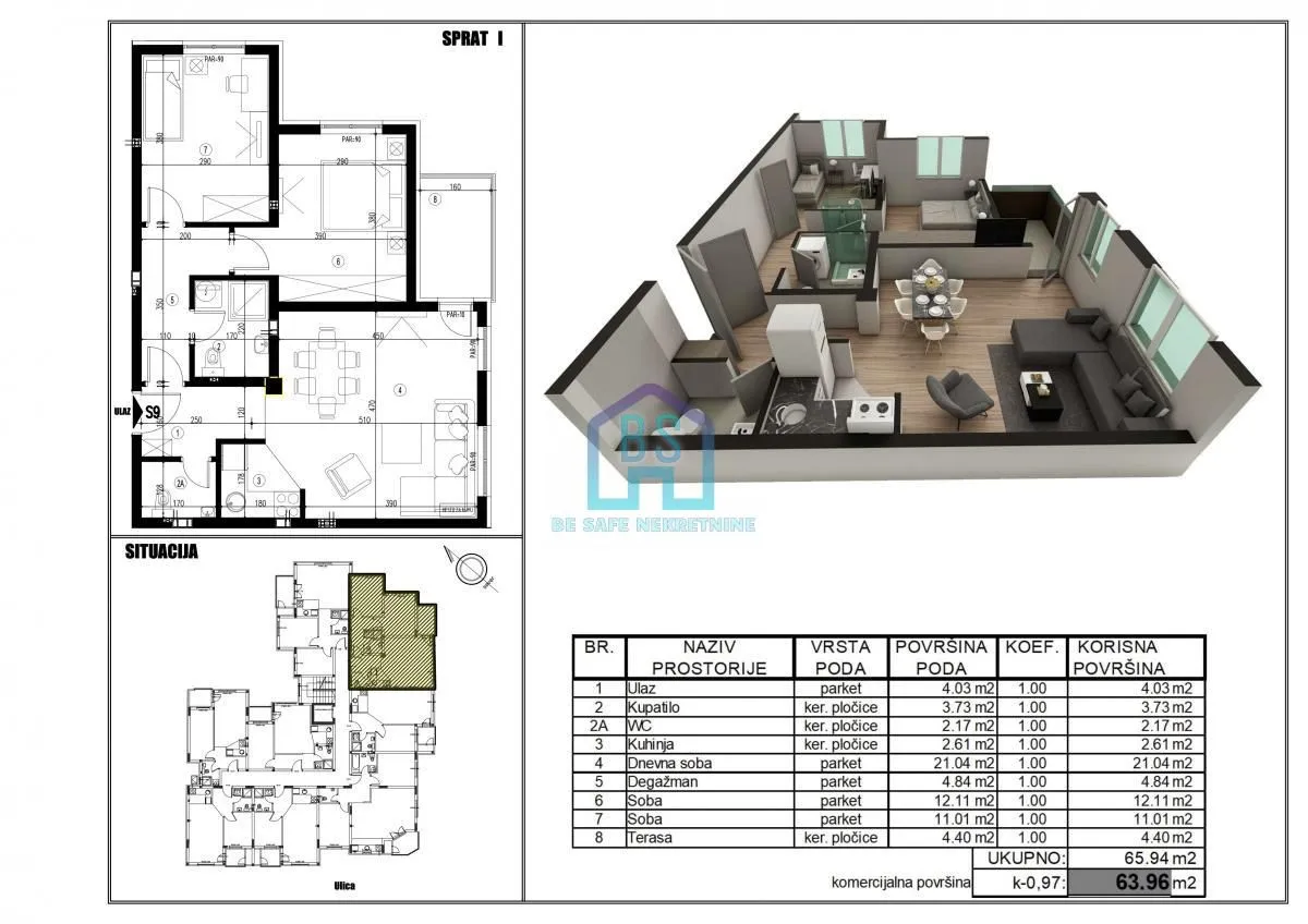 Prodaja, dvosoban stan, 64m2, Telep, Novi Sad, Novi Sad