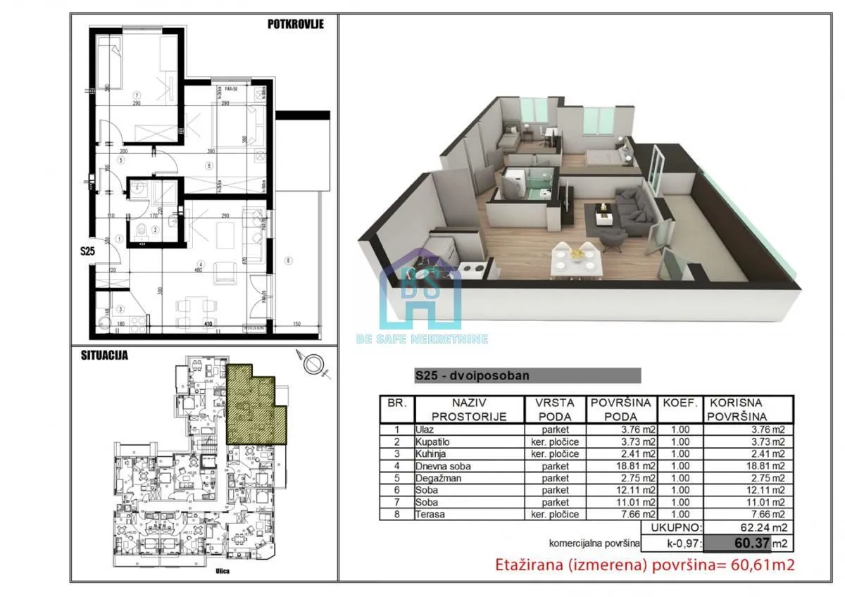 Prodaja, dvosoban stan, 61m2, Telep, Novi Sad, Novi Sad