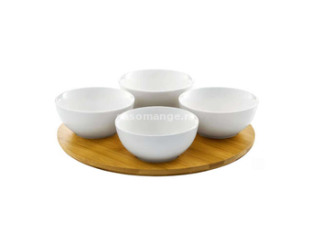 Porcelanski set 4 ovalne činije sa daskom od bambusa Dajar DJ45576