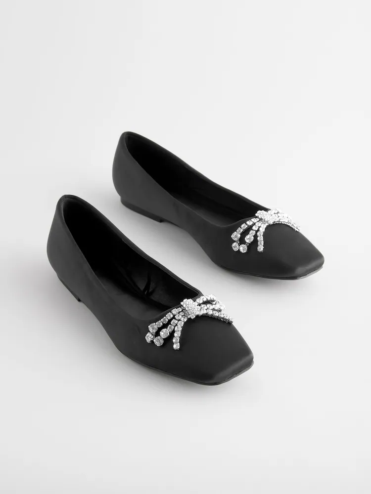 Black Forever Comfort® Square Toe Jewel Ballerina Shoes