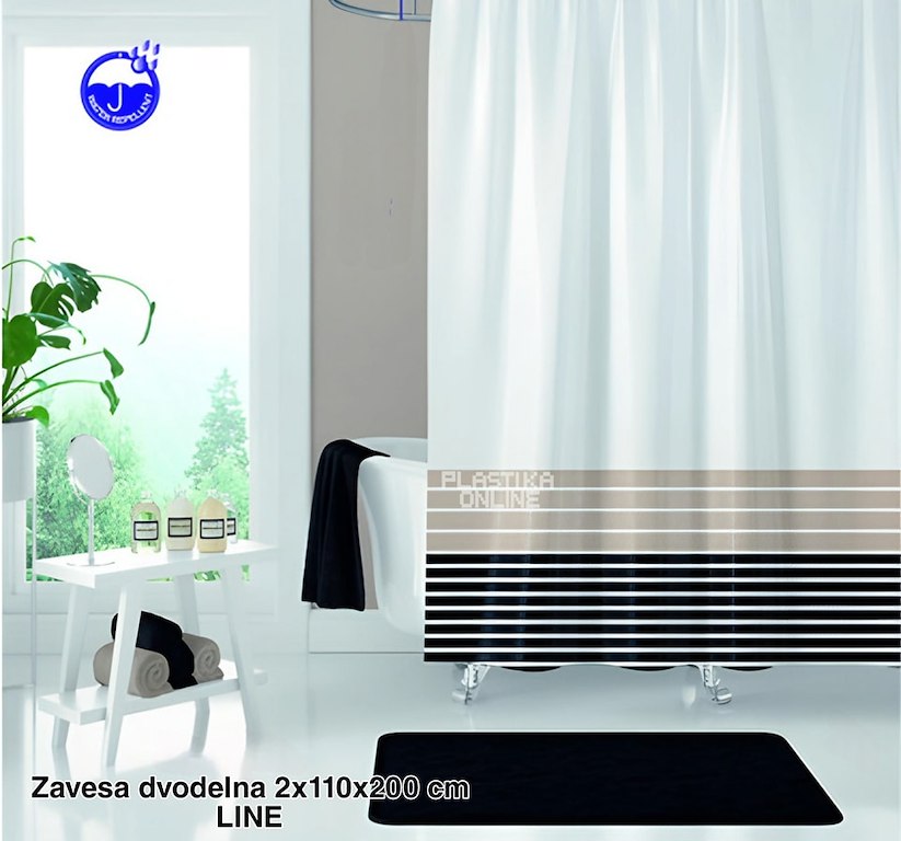 Dvodelna zavesa za kupatilo 2x110x200 Line