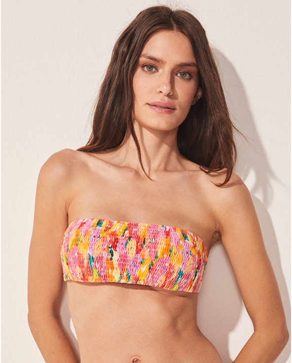 Top Bikini Faixa Floral Pincelado