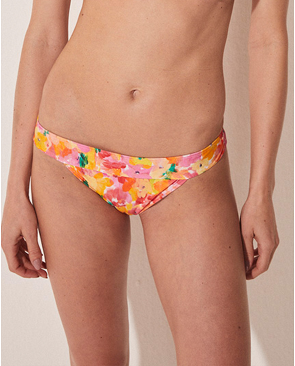 Bottom Bikini Cor Fixa Floral Pincelado