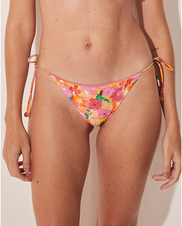 Bottom Bikini Cortininha Floral Pincelado