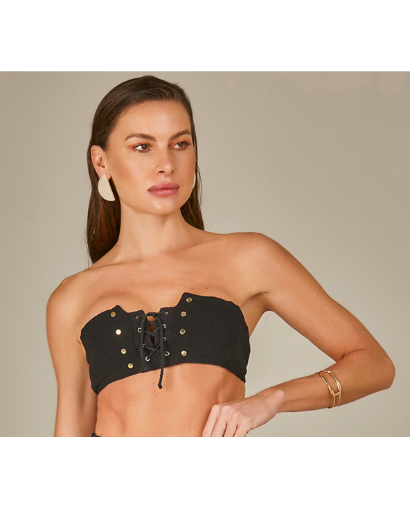 Top Biquini Cristel Textura Pique Preto