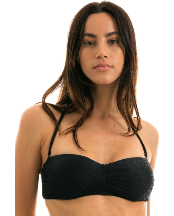 Plissiertes Bandeau-Top Schwarz Texturiert - Top Cloque Preto Bandeau