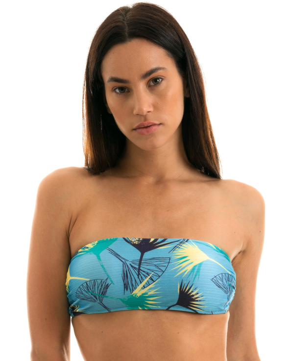 Blaugrundig Geblümtes Bandeau-Schlauch-Top - Top Flower Geometric Reto