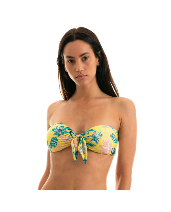 Bandeau-Top Gelbgrundig Geblümt, Frontknoten - Top Florescer Bandeau