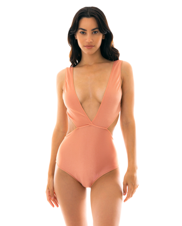 Brasilianischer Trikini Mit Hoher Taille, Pfirsichrosa - Trikini Ouro Rosa