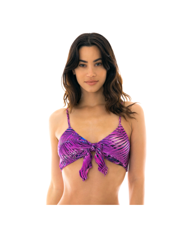 Bikini-Oberteil Mit Laubwerk-Print, Zu Verknoten - Top Ultra Violet Bra