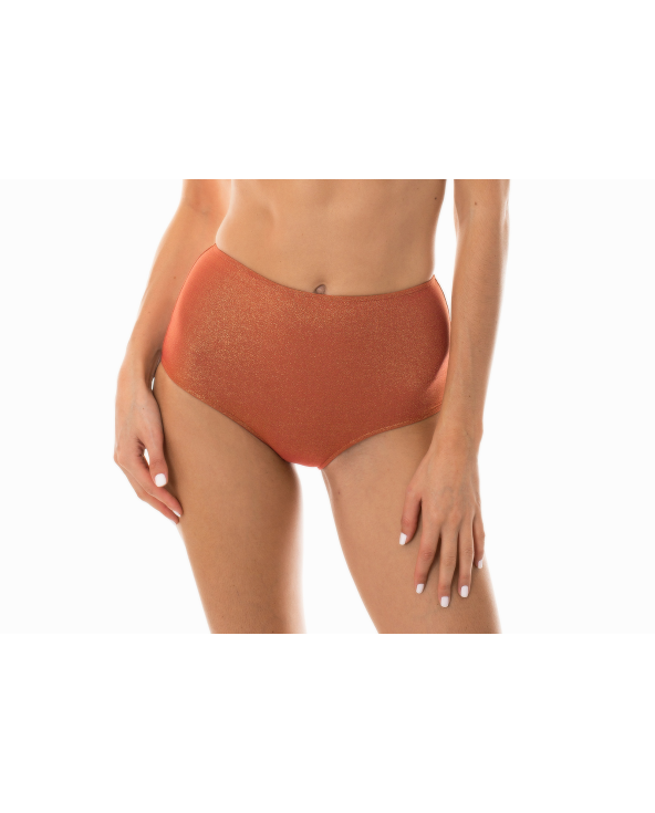 Kupferrote Hochtaillierte Lurex-Bikinihose - Calcinha Radiante Canela Hot Pant