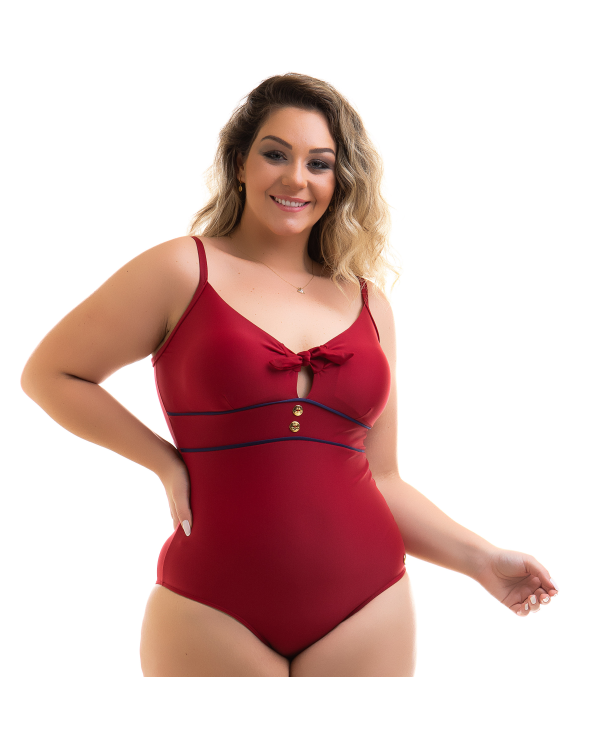 Dunkelroter Plus Size Badeanzug Im Retro-Stil - Swimsuit Ruana Divino