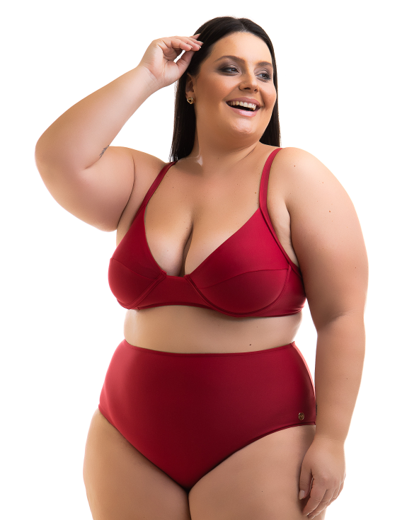 Dunkelroter Plus Size Balconette-Bikini Mit Formbügel - Bikini Ruana Divino