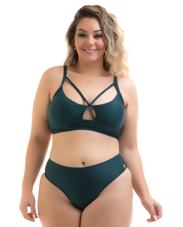 Plus Size Strappy-Bustier-Bikini Grün Texturiert - Bikini Mayla