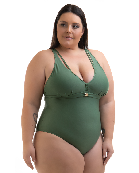 Militärgrüner Plus Size Badeanzug Mit Trägern - Swimsuit Betyna Agave