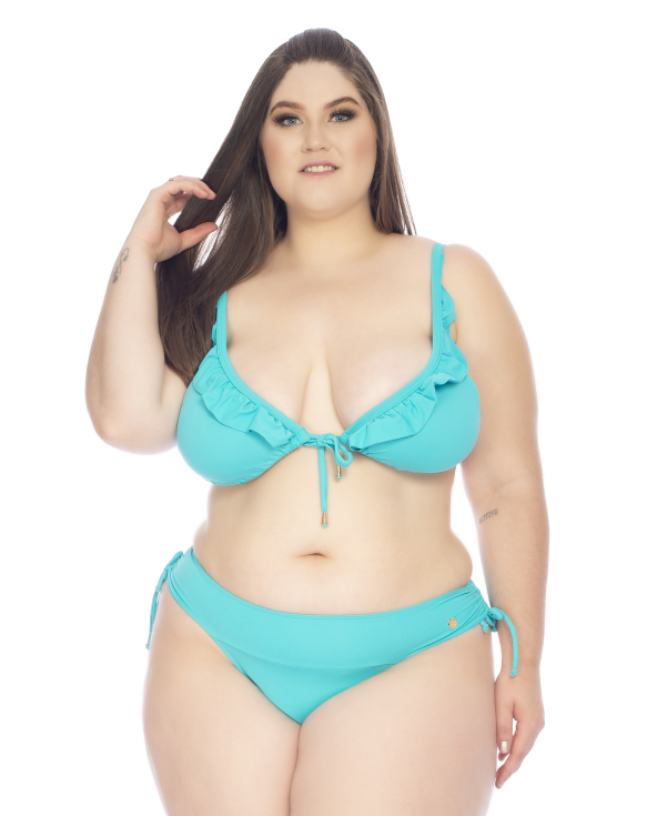 Himmelblauer Brazilian Plus-Size-Bikini Mit Volantdetail - Biquini Babado Bel Azul Miami