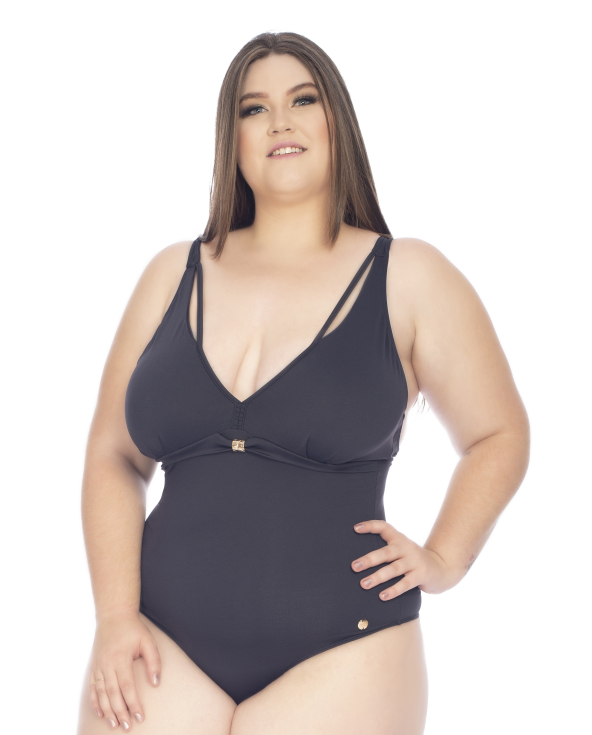 Schwarzer Brazilian Plus Size Badeanzug Mit Verstellbaren Trägern - Maio Strappy Melinda Preto