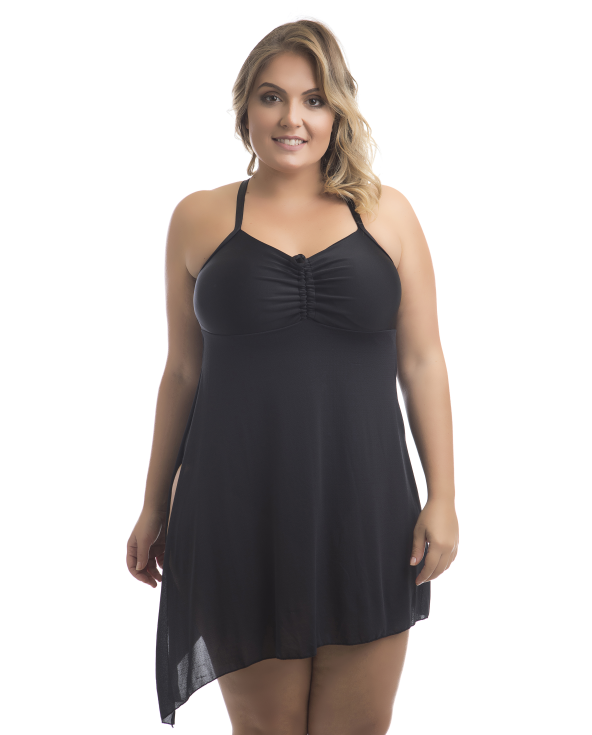 Schwarzer Plus Size 2In1-Badeanzug Und Geschnürtes Kleid - Maio Bahamas Preto