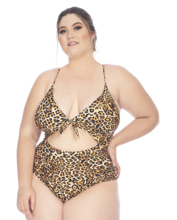 Plus Size Badeanzug Mit Leopardenmuster Und Frontknoten - Maio Laco Lauren Tigresa