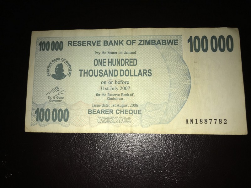 ZIMBABVE 100 000 DOLARA.