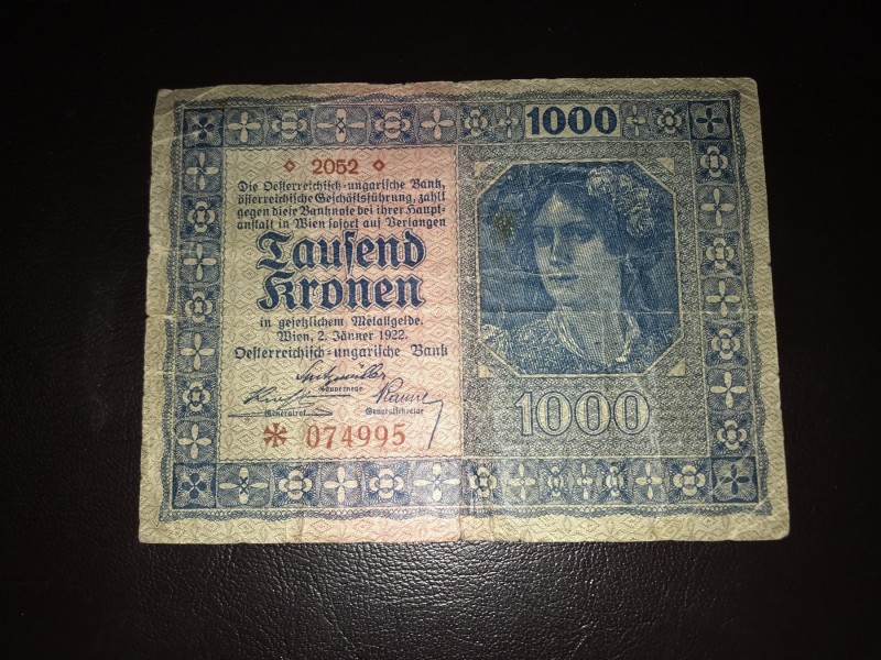 AUSTRIJA 1000 KRUNA.1922.