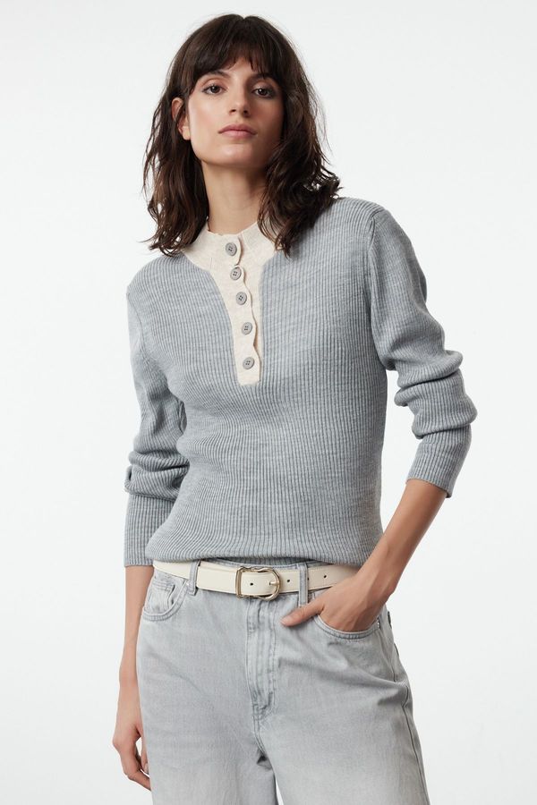 Trendyol Gray Stand-up Collar Knitwear Sweater